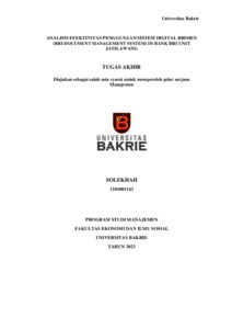 ANALISIS EFEKTIVITAS PENGGUNAAN SISTEM DIGITAL BRIMEN (BRI DOCUMENT MANAGEMENT SYSTEM) DI BANK ...